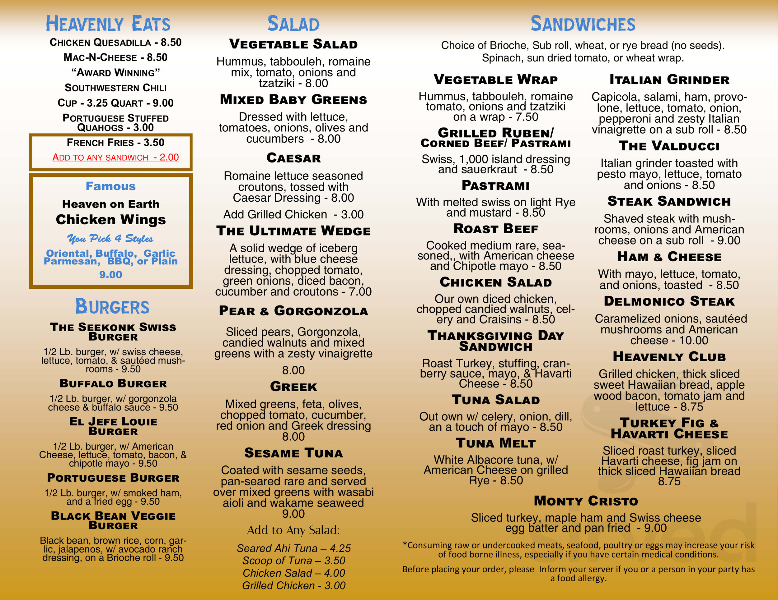 Heaven on Earth Catering @Schroder's Deli menus in Johnston, Rhode ...