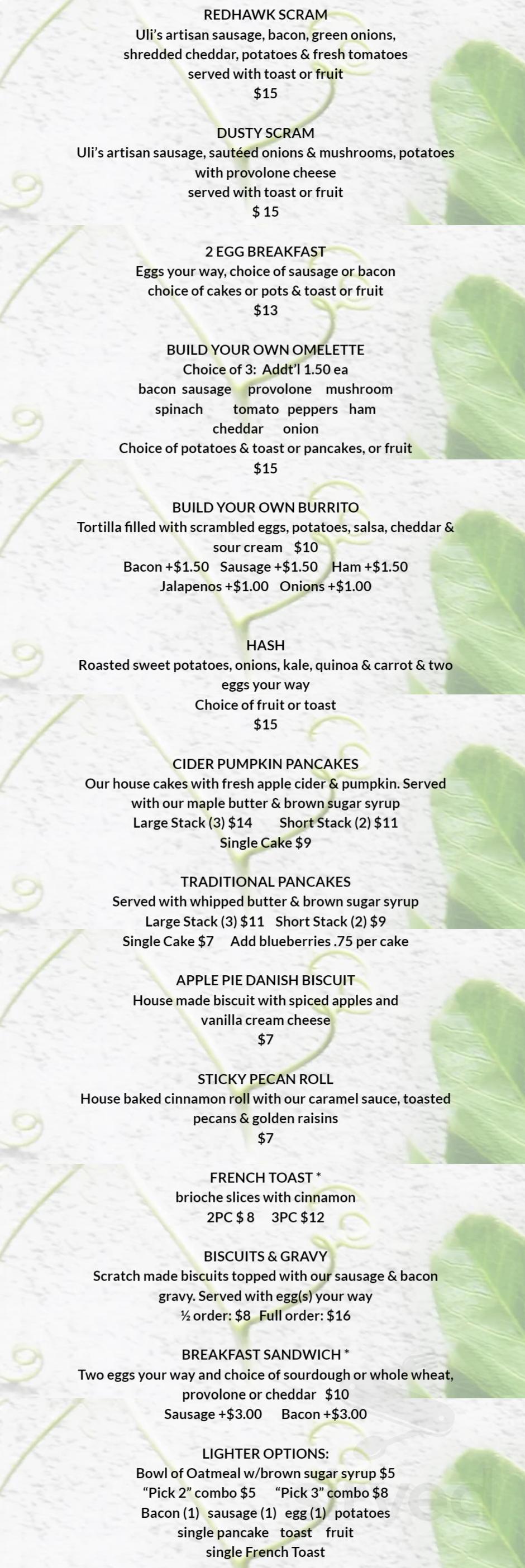 Dusty Green Cafe Port Ludlow menu in Port Ludlow, Washington, USA