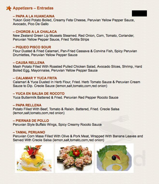 Pisco Sour Restaurant & Lounge menus in Aurora, Colorado, United States