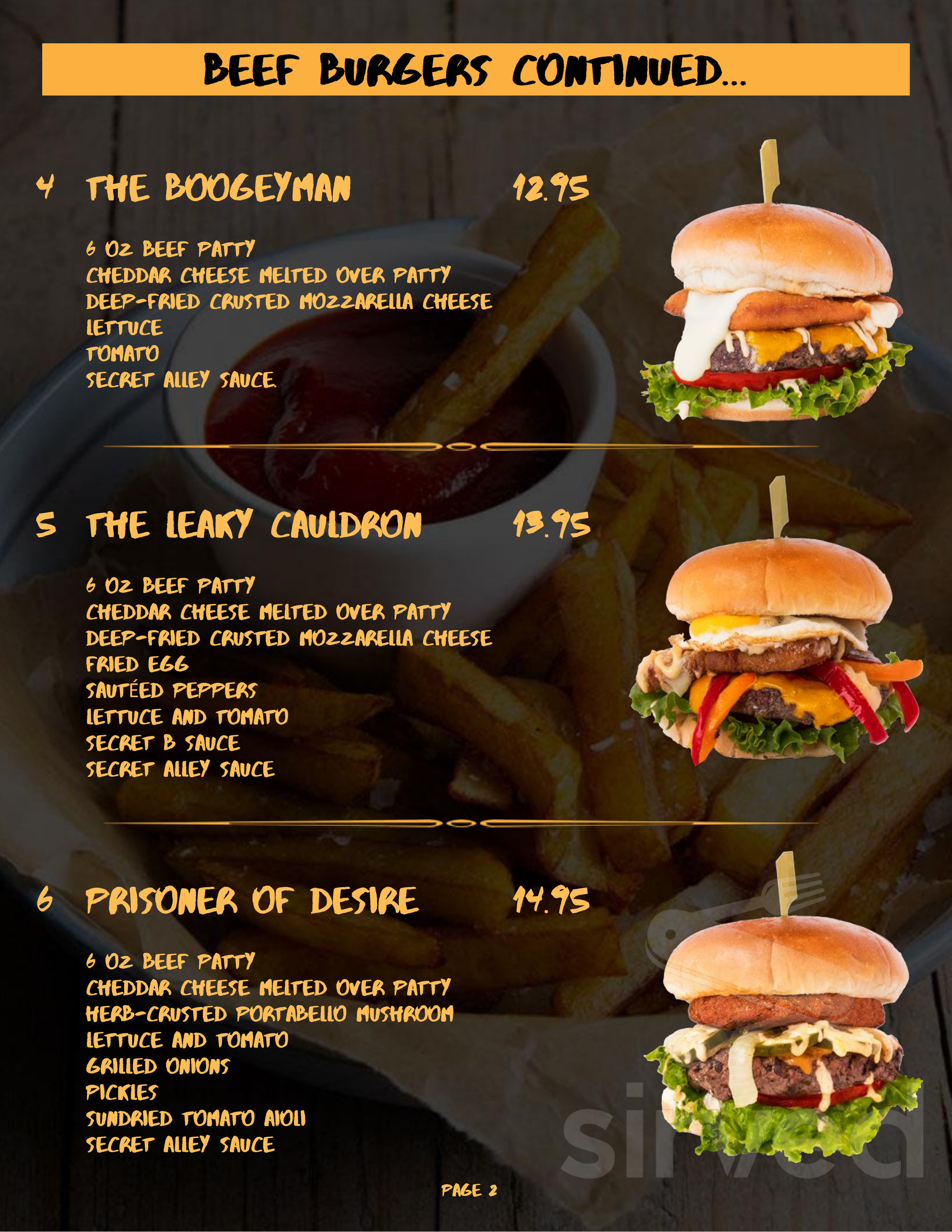 Menu - Scarborough ON's The Burger Alley | Sirved