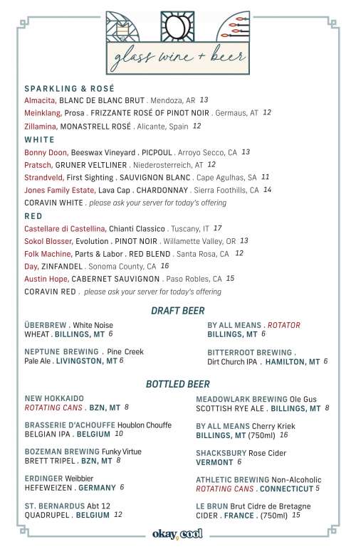 Brigade menu in Bozeman, Montana, USA