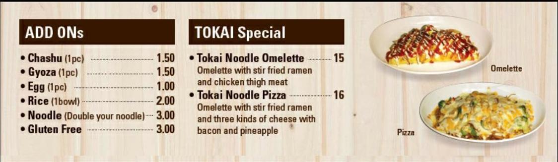 Tokai Ramen menu in Moncton, New Brunswick, Canada