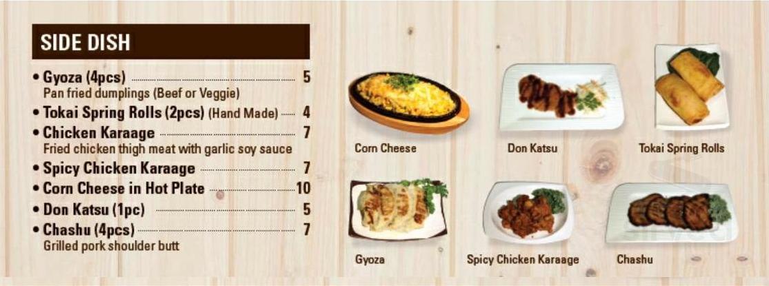 Tokai Ramen menu in Moncton, New Brunswick, Canada