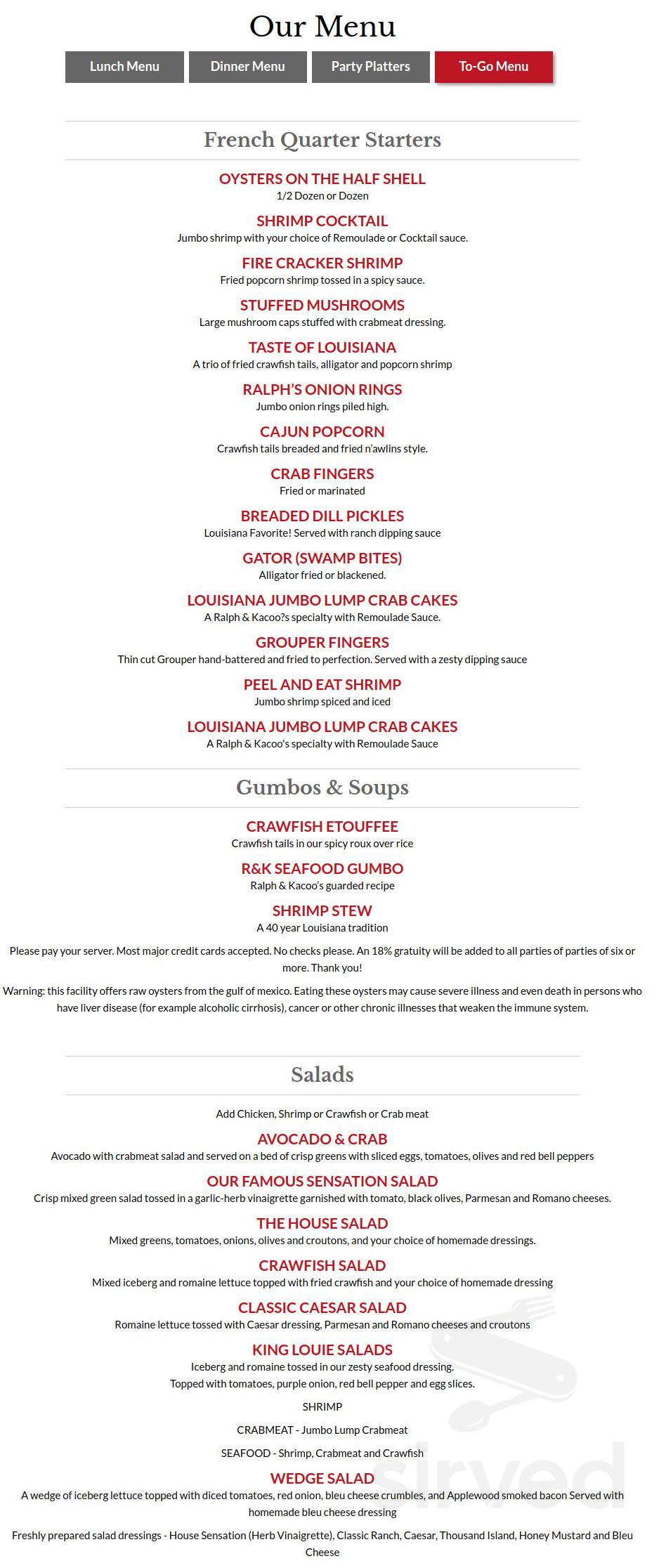 Ralph and Kacoo's menus in Spanish Fort, Alabama, United States