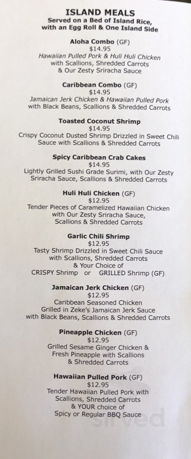 Zeke's Island Express menus in Bettendorf, Iowa, United States