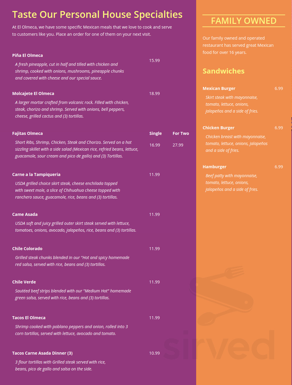 El Olmeca menu in Ardmore, Tennessee, USA