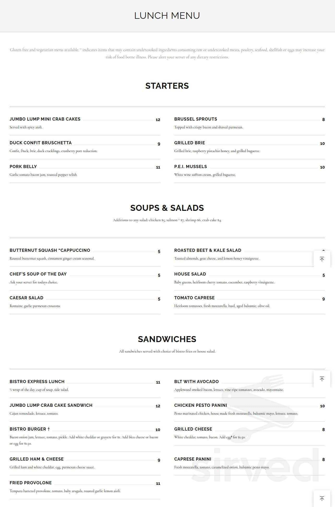 Academy Street Bistro menu in Cary, North Carolina, USA