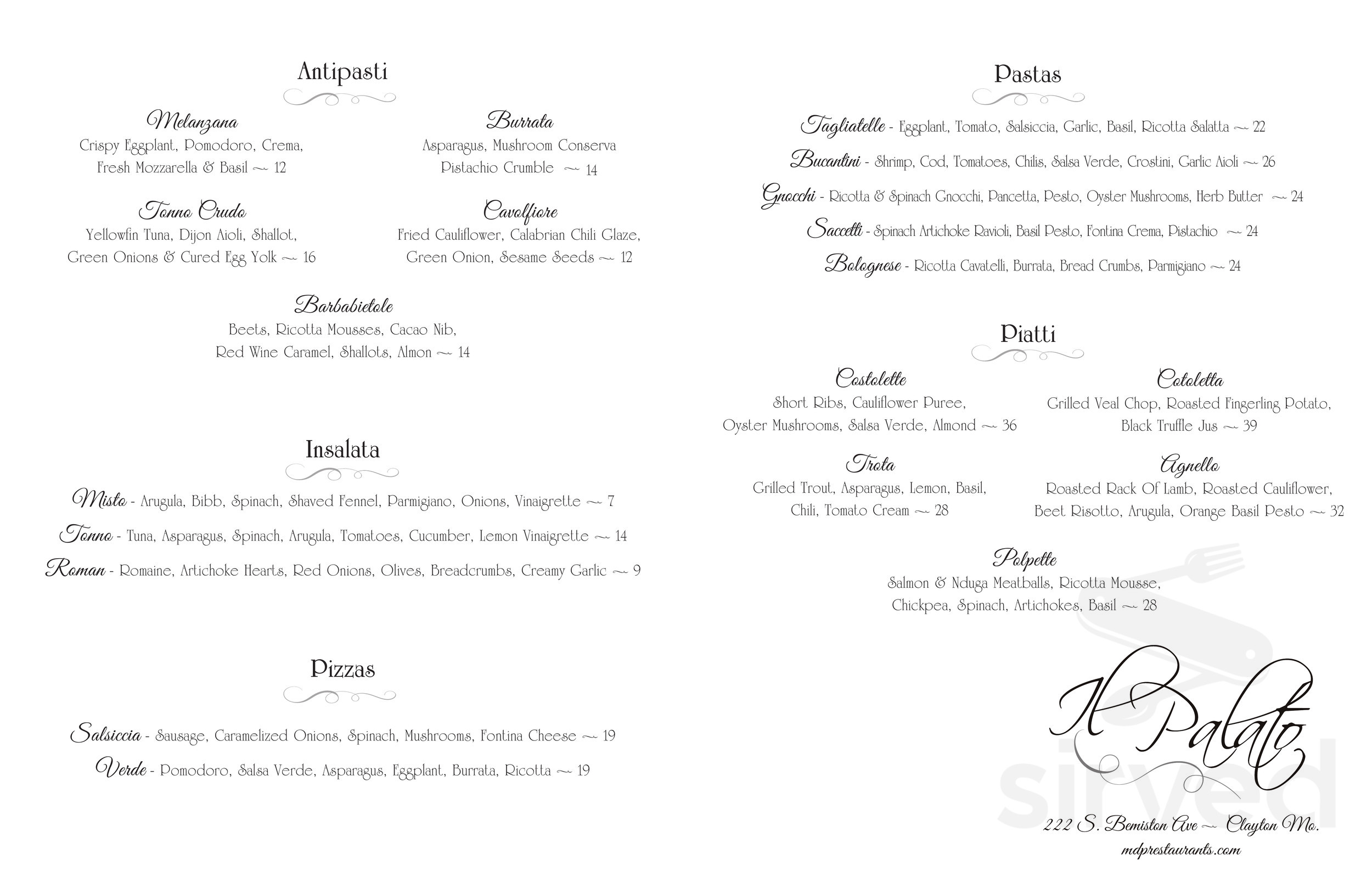 IL Palato Italian Restaurant menu in Clayton, Missouri, USA