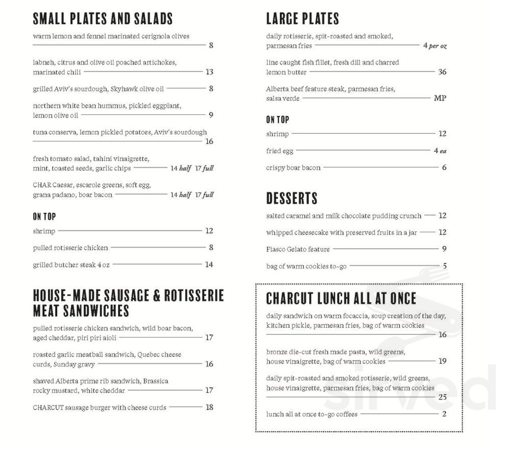 CHARCUT Roast House menu in Calgary, Alberta, Canada