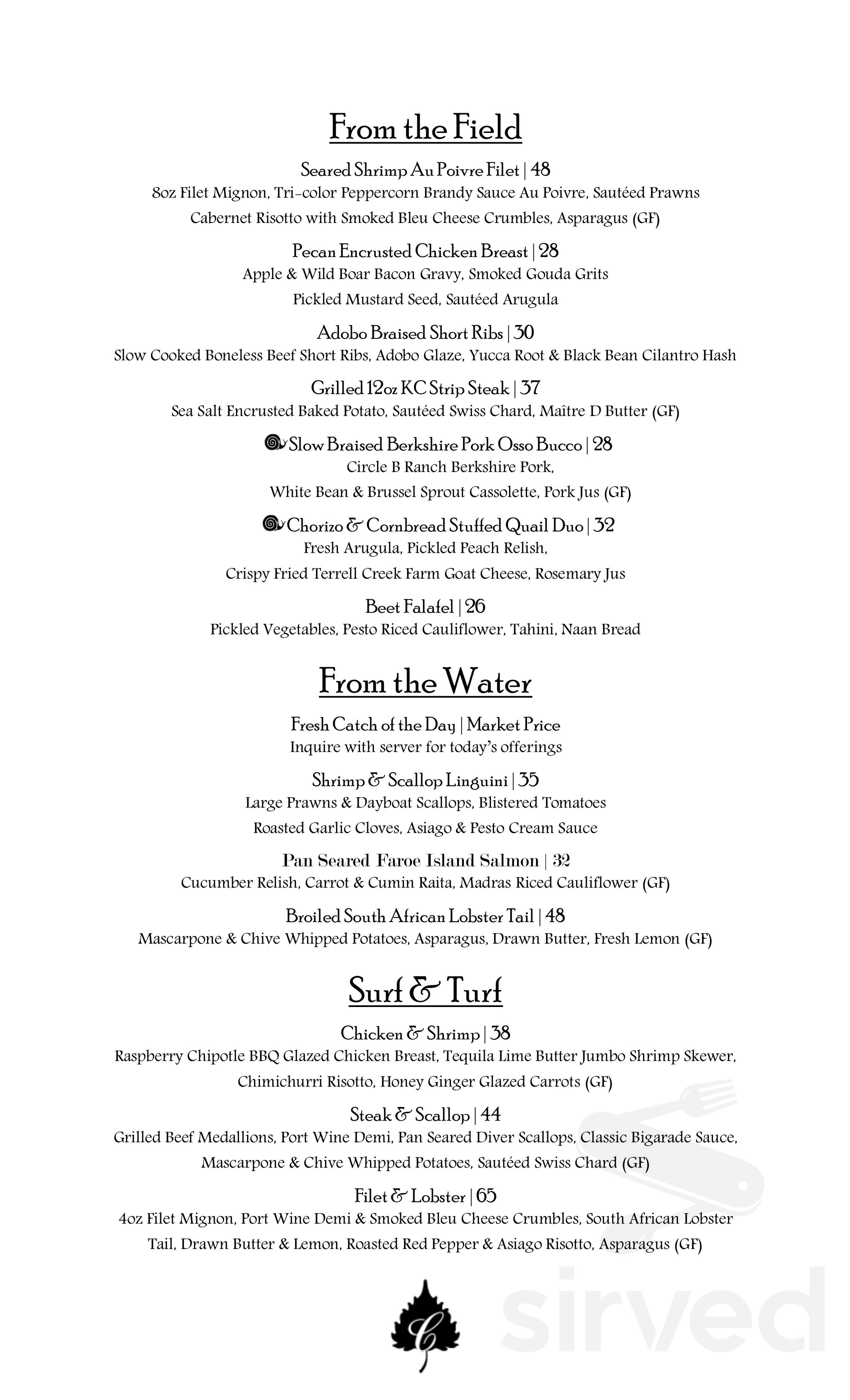 Chateau on the Lake Resort Spa & Convention Center menu in Branson ...