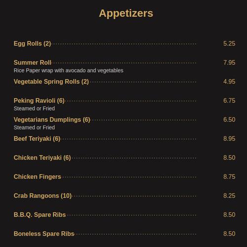 Orient Pearl menu in Epping, New Hampshire, USA