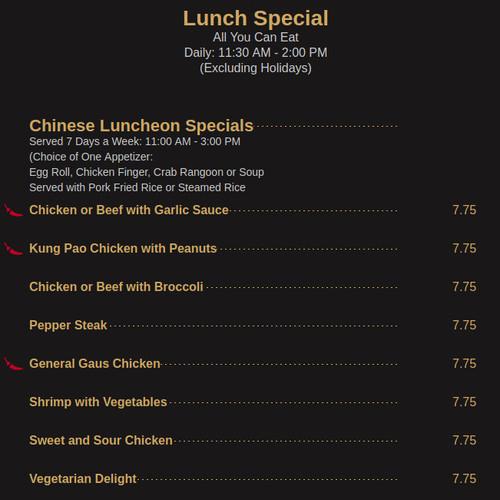 Orient Pearl menu in Epping, New Hampshire, USA