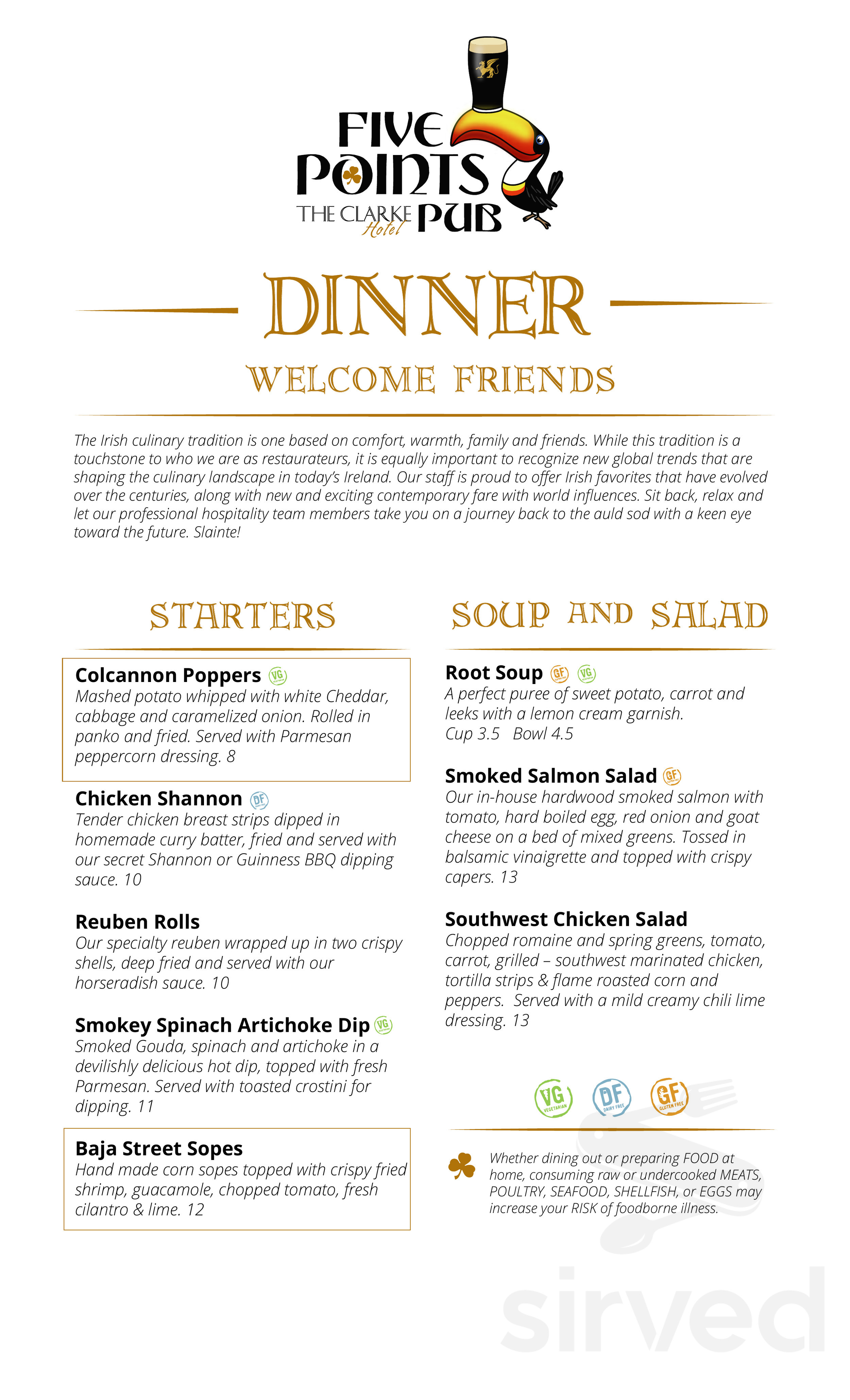 Five Points Pub menu in Waukesha, Wisconsin, USA
