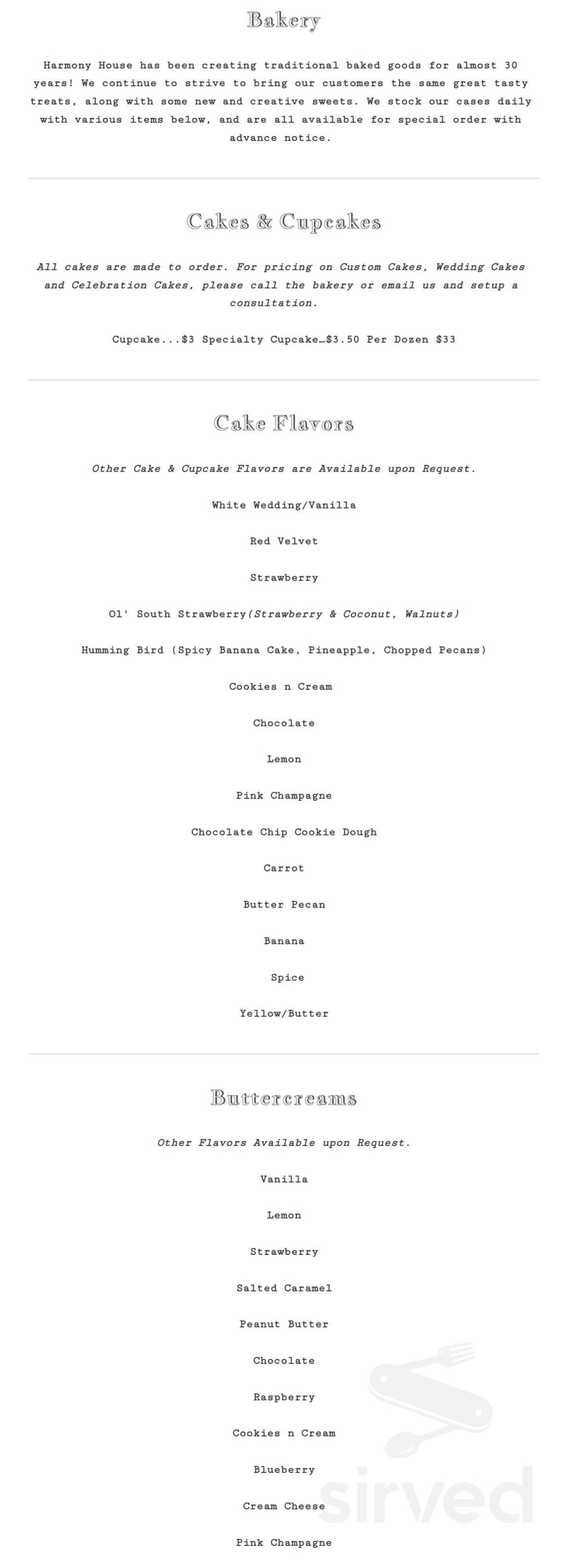 Menu for Harmony House in Muskogee, OK | Sirved