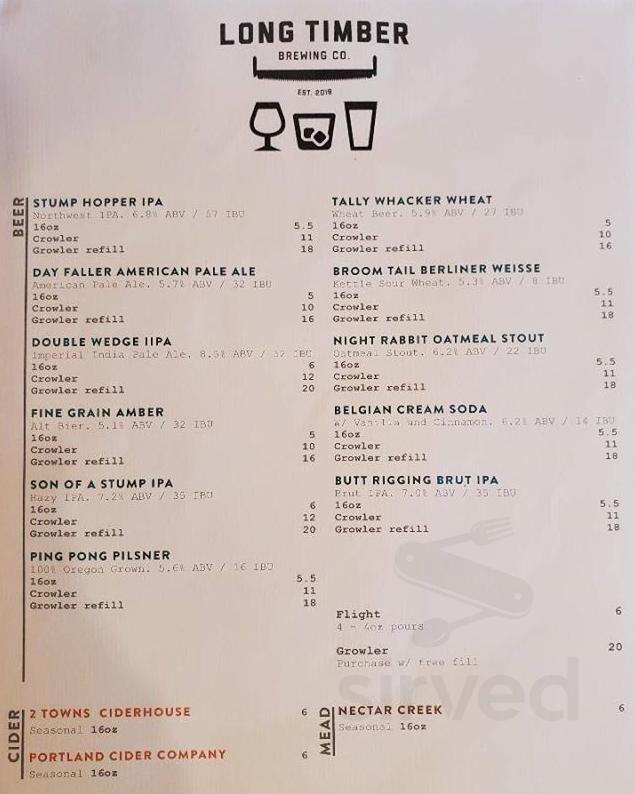 Long Timber Brewing menus in Monroe, Oregon, United States