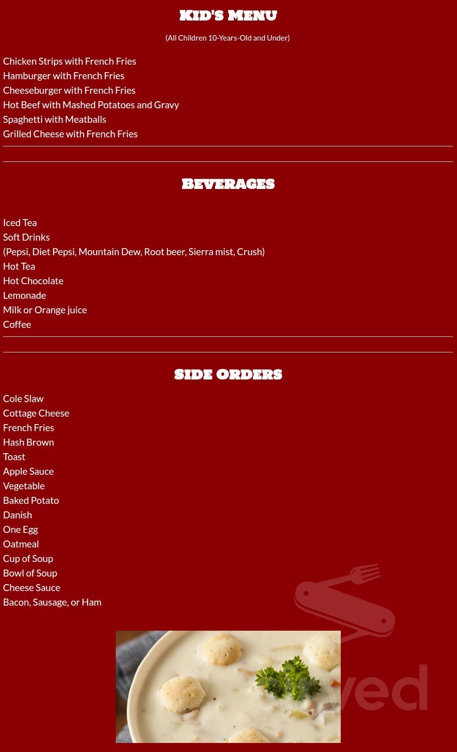 Menu - Knoxville IL's Knoxville Bar And Grill | Sirved