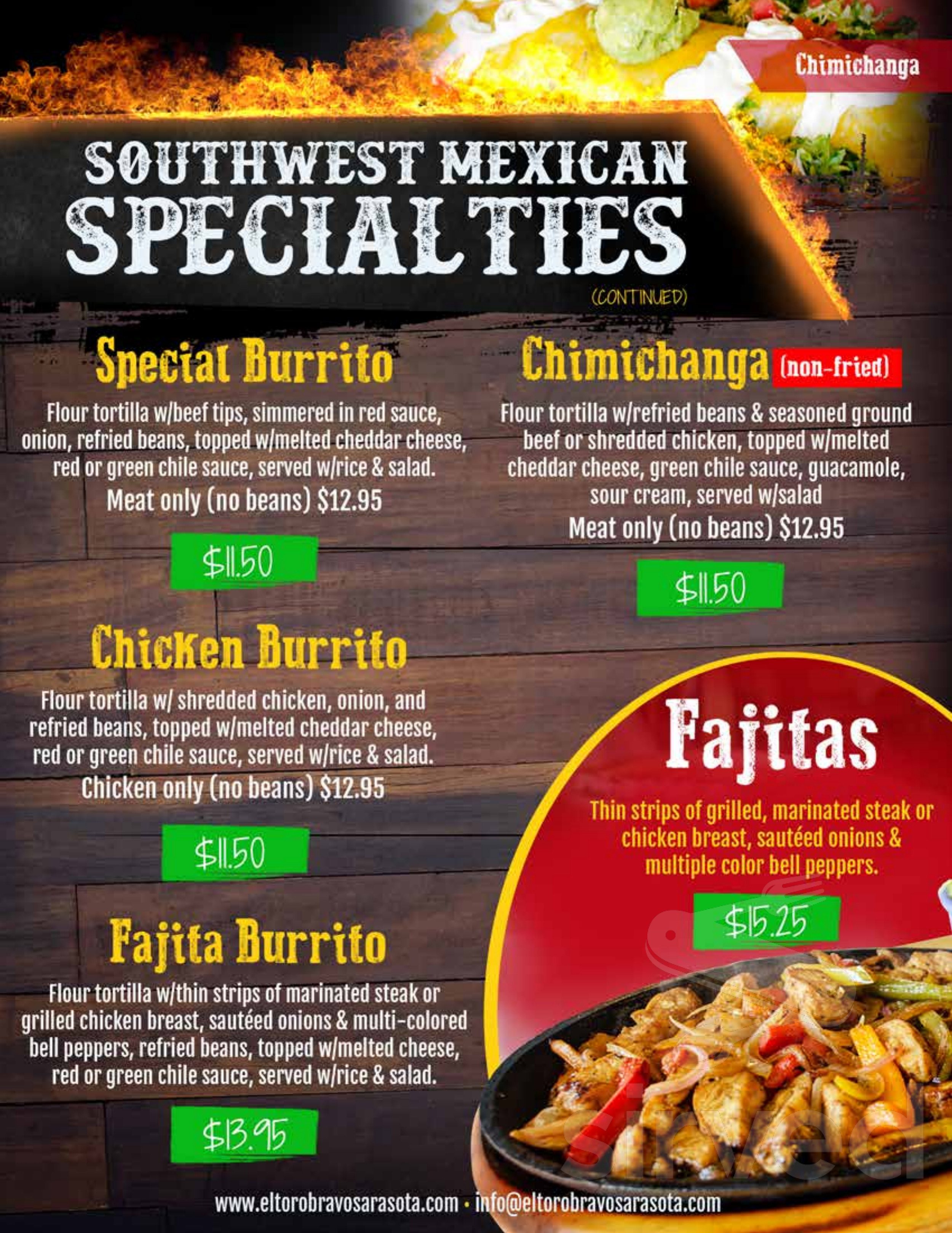 El Toro Bravo Restaurant menu in Sarasota, Florida, USA