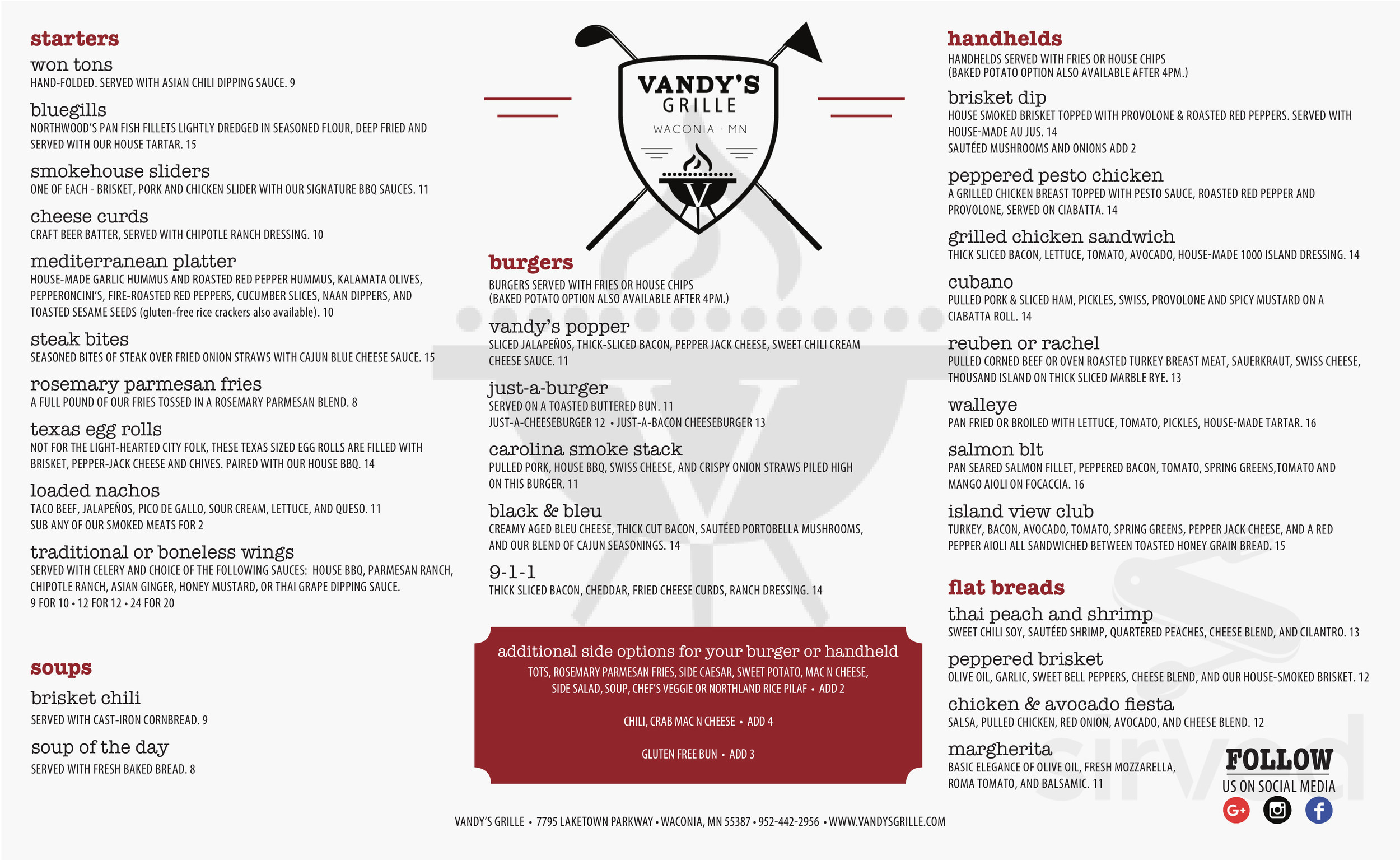 Vandy's Grille menus in Waconia, Minnesota, United States