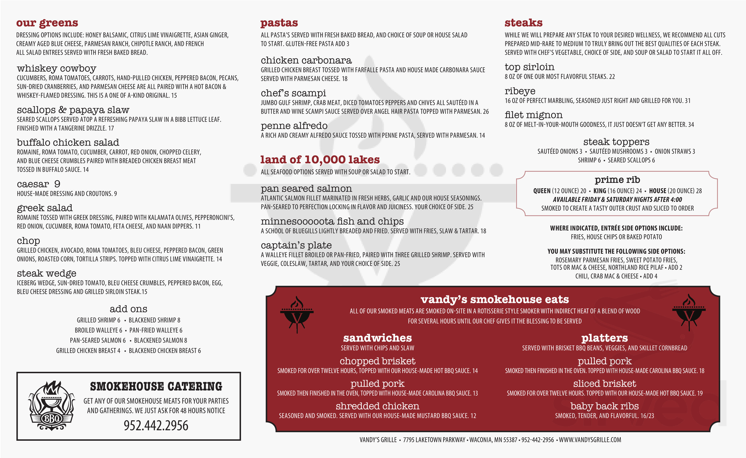 Menu - Waconia MN's Vandy's Grille | Sirved