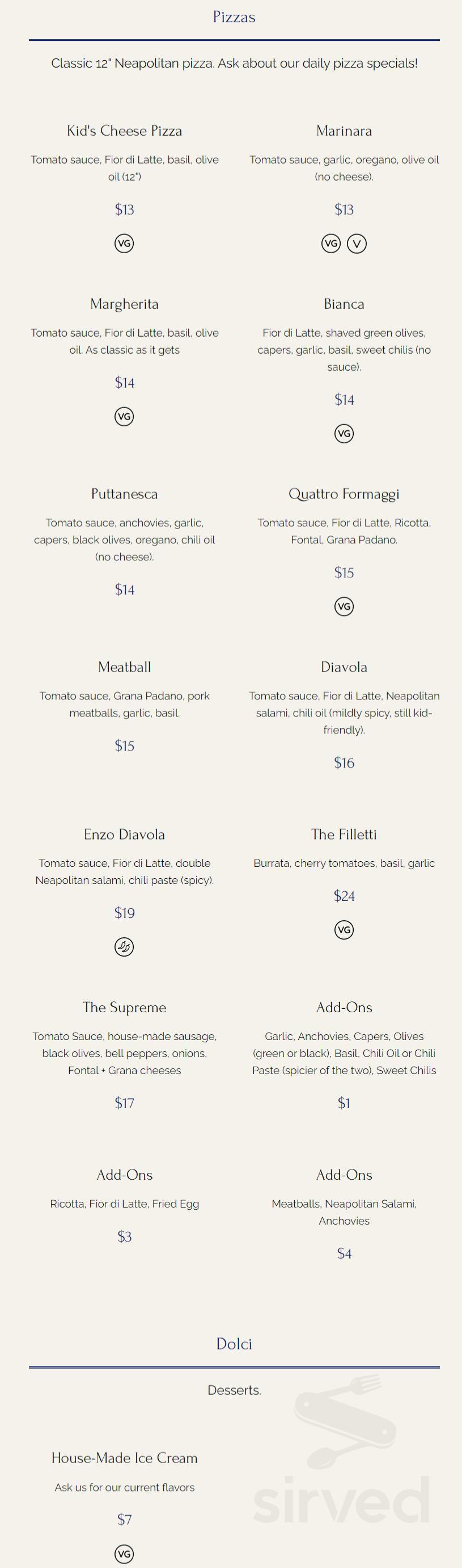 Ancora Pizzeria menu in New Orleans, Louisiana, USA
