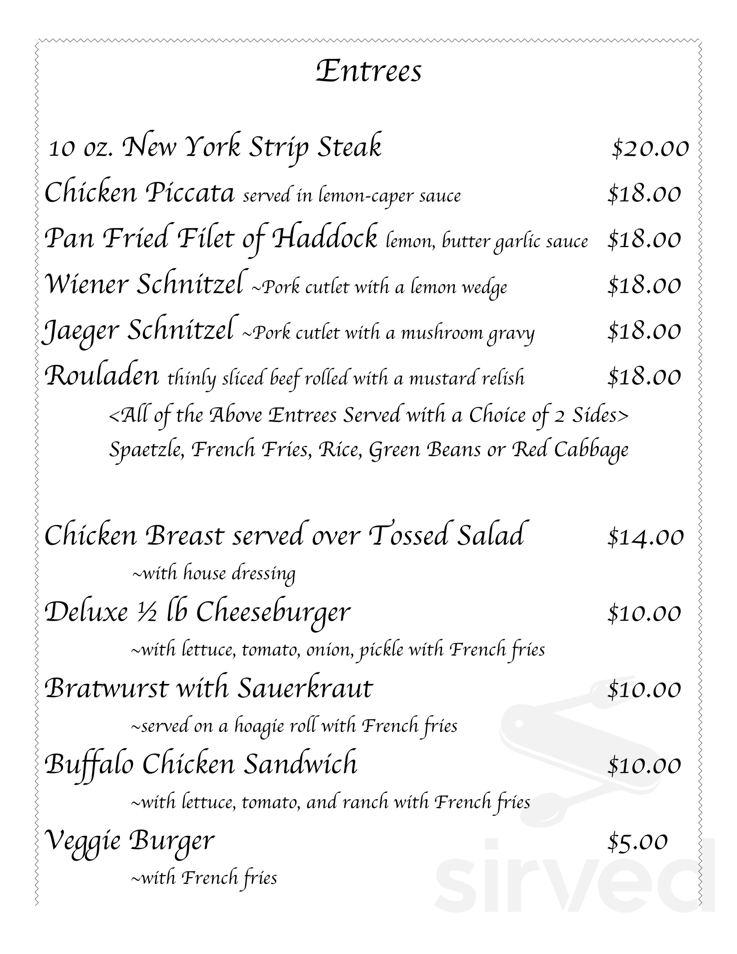Menu - Round Top NY's Nussy's Bier Garten at Riedlbauer's Resort | Sirved