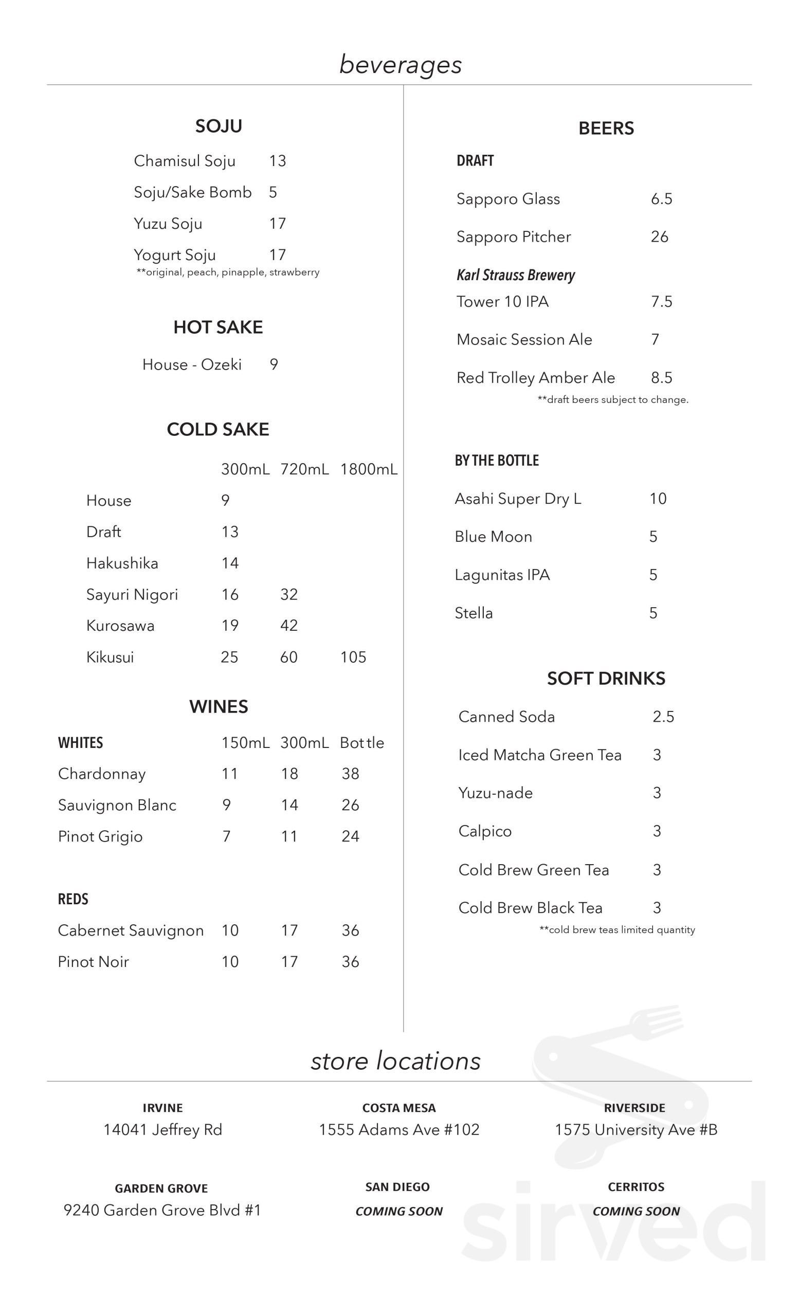 Mokkoji Shabu Shabu menu in Cypress, California, USA