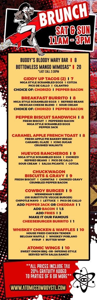 Atomic Cowboy menu in St. Louis, Missouri, USA