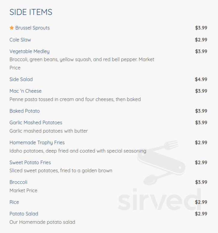 Tony's Trophy Room menu in Collierville, Tennessee, USA
