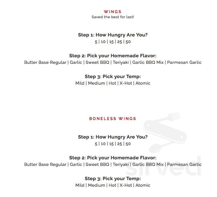 Wings on Brookwood menu in Hamilton, Ohio, USA