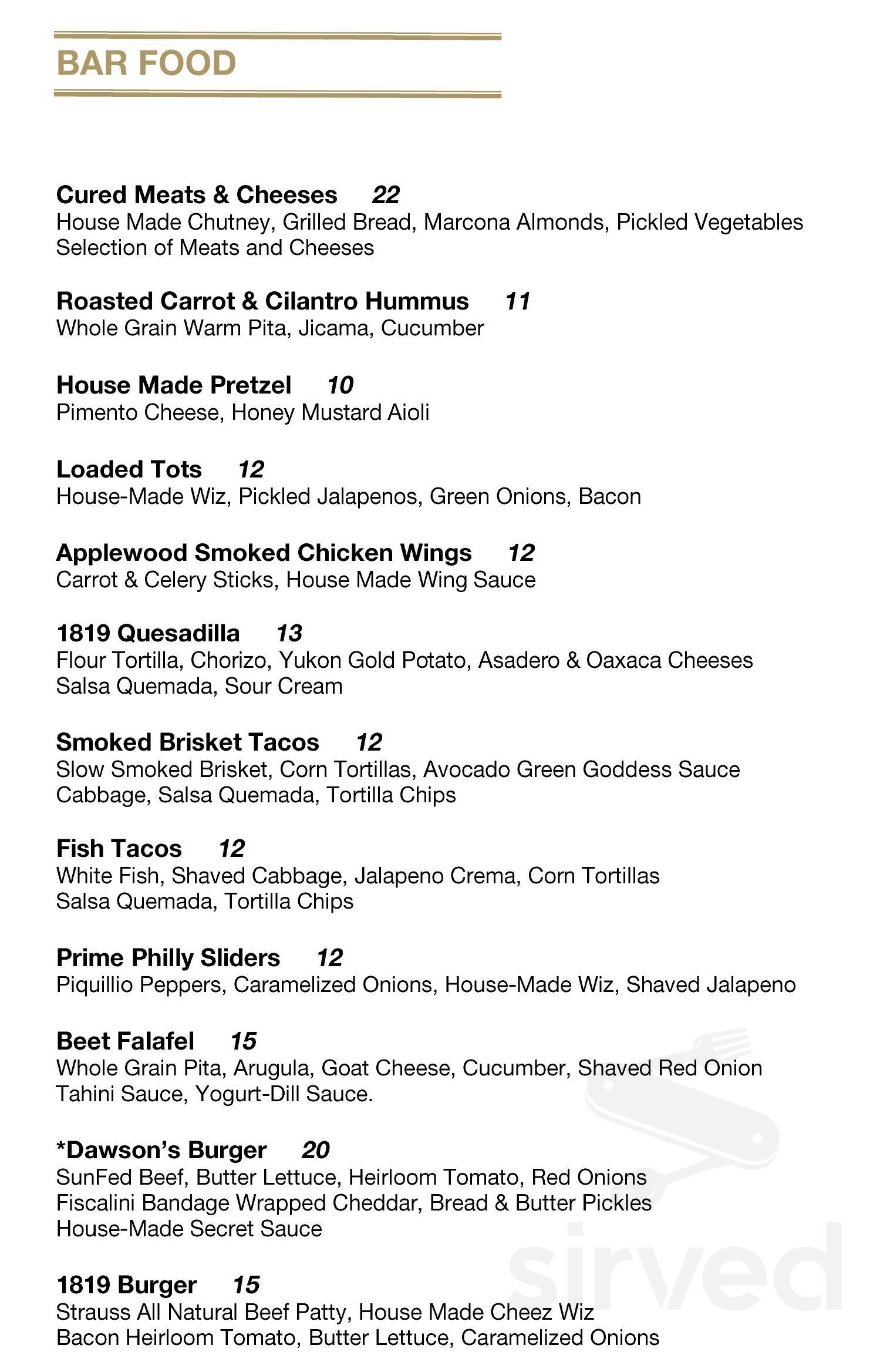 Dawson's Steakhouse menu in Sacramento, California, USA
