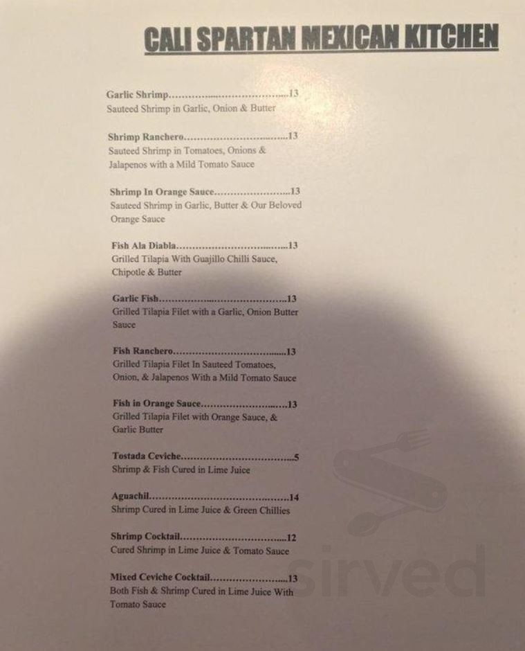 Cali Spartan Mexican Kitchen menu in San Jose, California, USA