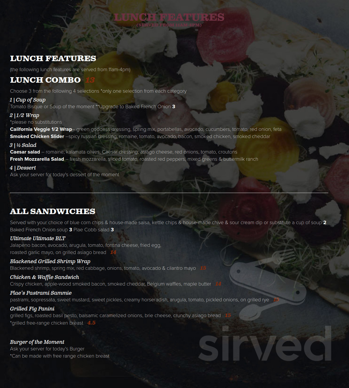 Menu for Plae Bistro in Green Bay, WI | Sirved
