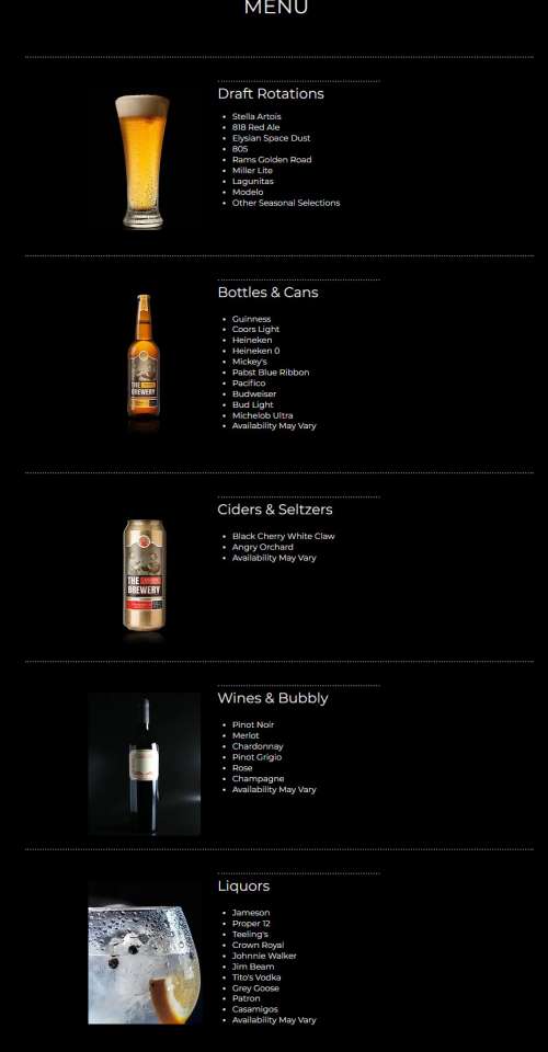 The Barrel Tavern menu in Sherman Oaks, California, USA