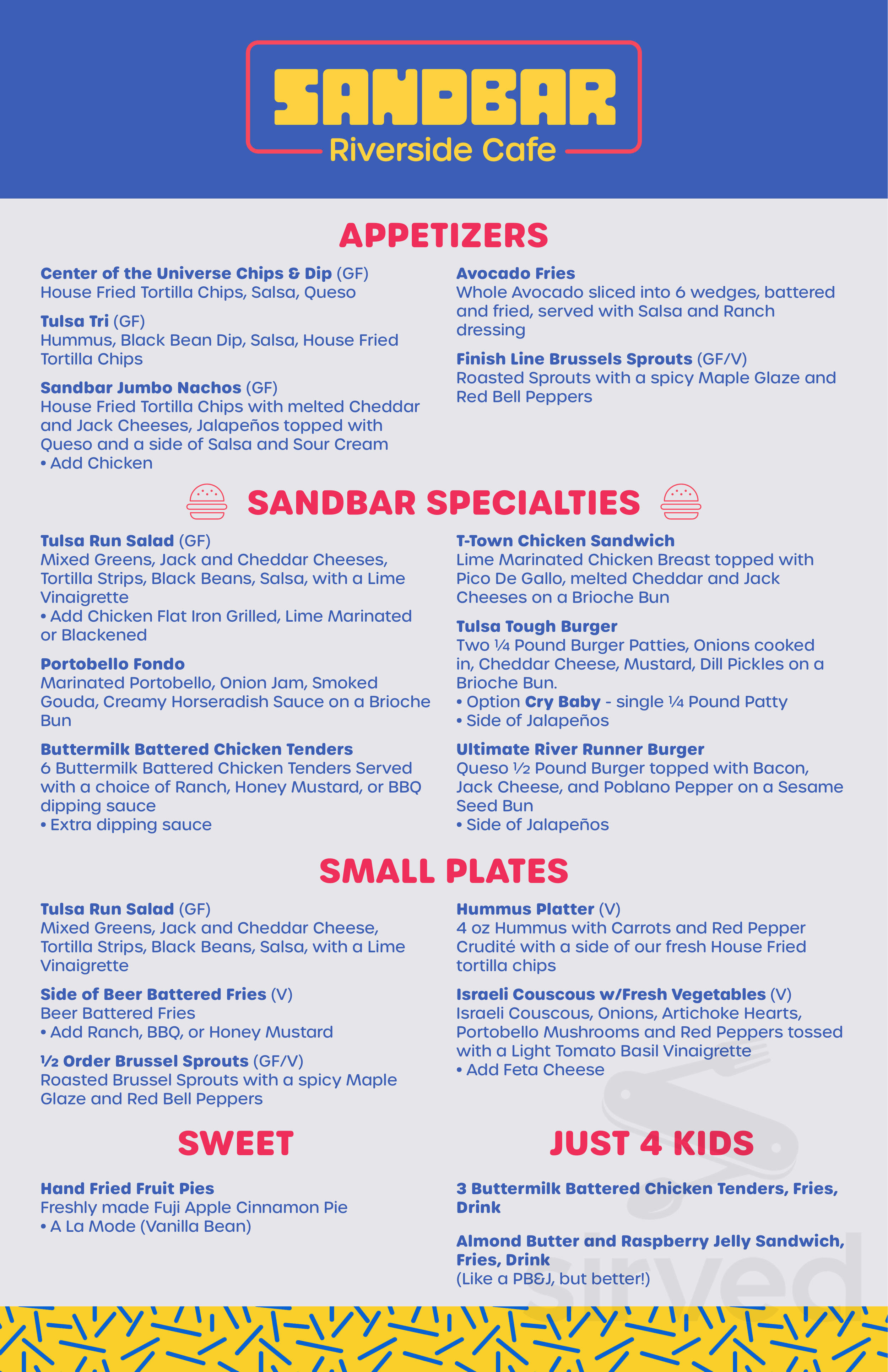 The Sandbar Restaurant menu in Tulsa, Oklahoma, USA