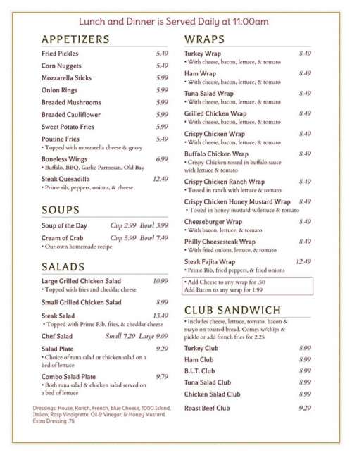 Graybill's Route 30 Diner & Dairy menu in Abbottstown, Pennsylvania, USA
