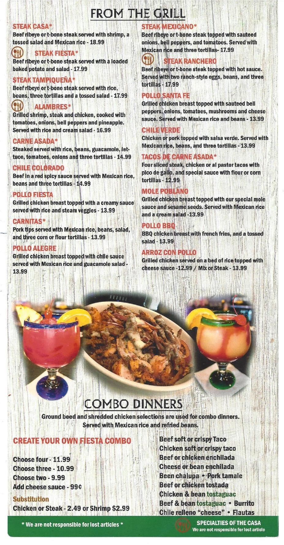 Casa Fiesta Inverness menu in Birmingham, Alabama, USA