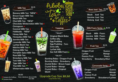 Aboba Tea & Coffee menu in Murrieta, California, USA