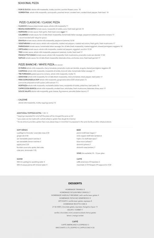 Pizzeria Omaggio menu in Charlotte, North Carolina, USA