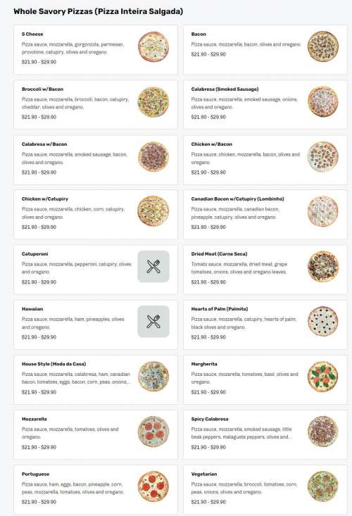 Brazil Pizza menu in Marietta, Georgia, USA