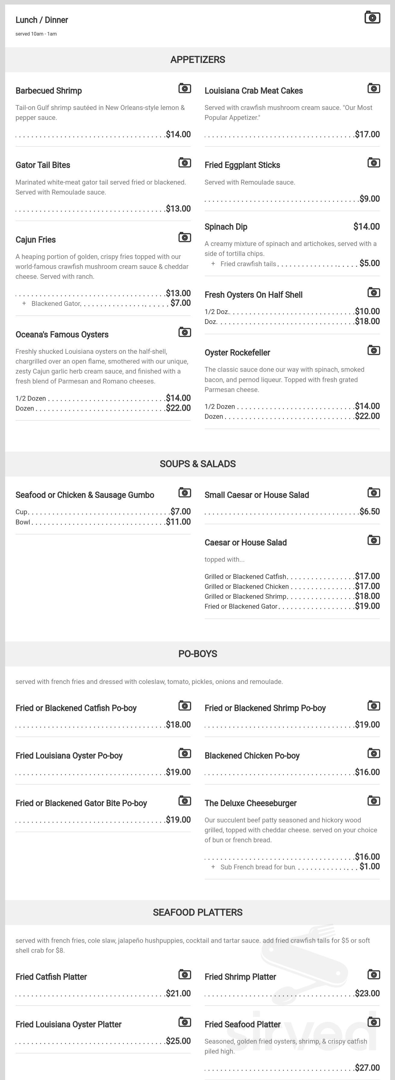 Oceana Grill menu in New Orleans, Louisiana, USA