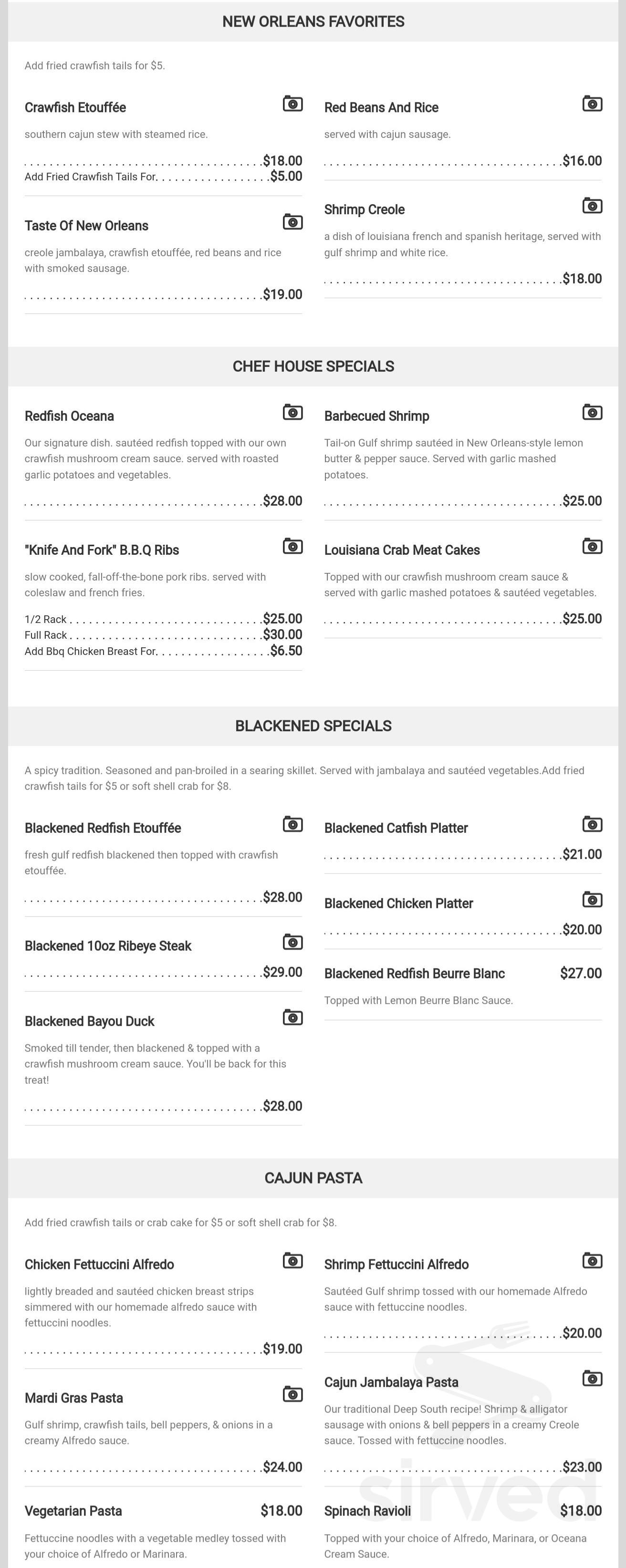 Oceana Grill menu in New Orleans, Louisiana, USA