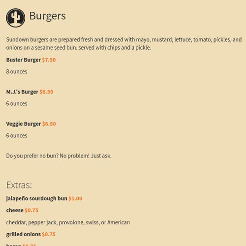 Sundown Tavern menu in Ruston, Louisiana, USA