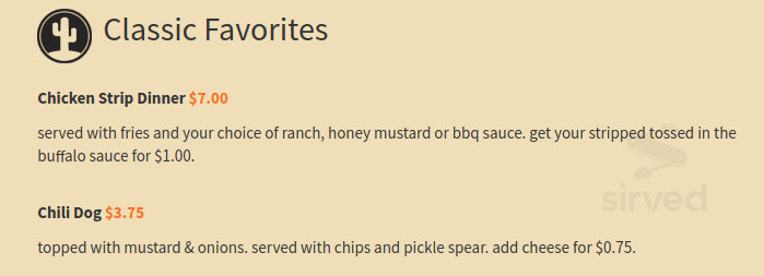 Sundown Tavern menu in Ruston, Louisiana, USA