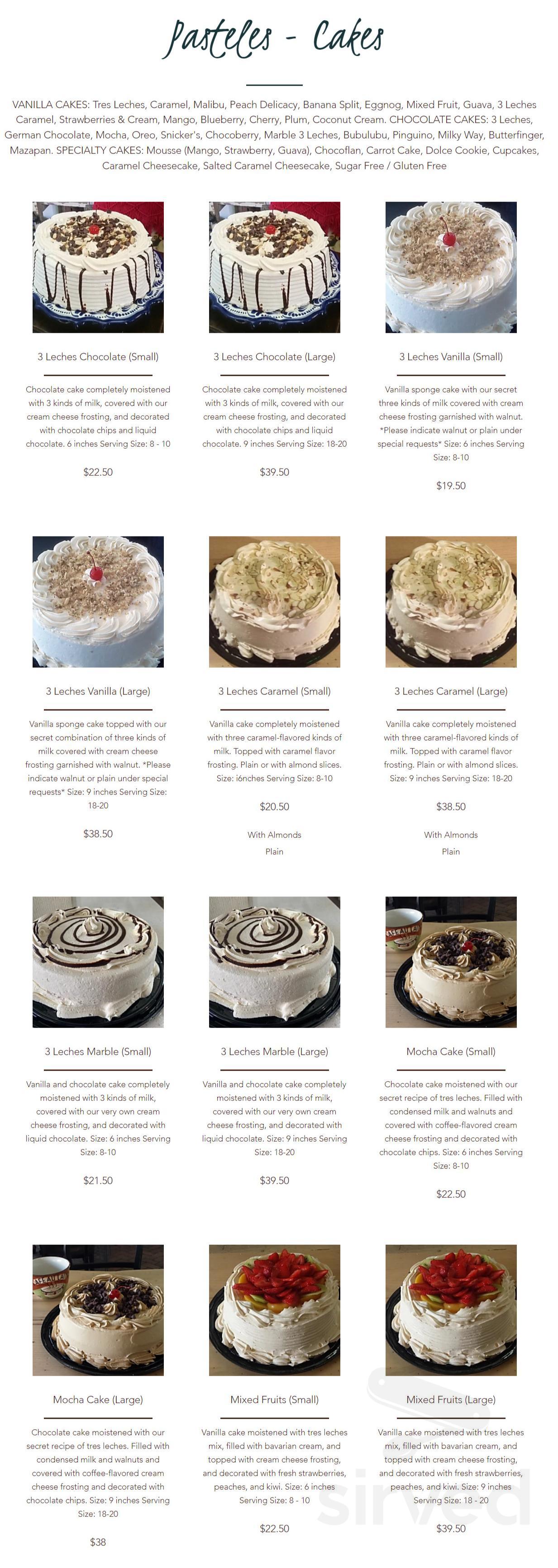 Dolce Pastello menu in Tucson, Arizona, USA