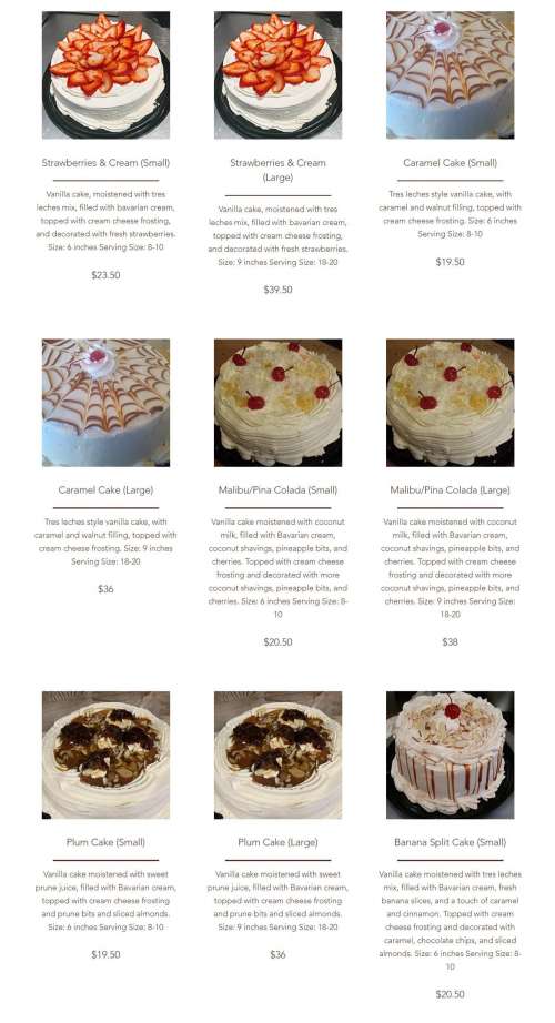 Dolce Pastello menu in Tucson, Arizona, USA