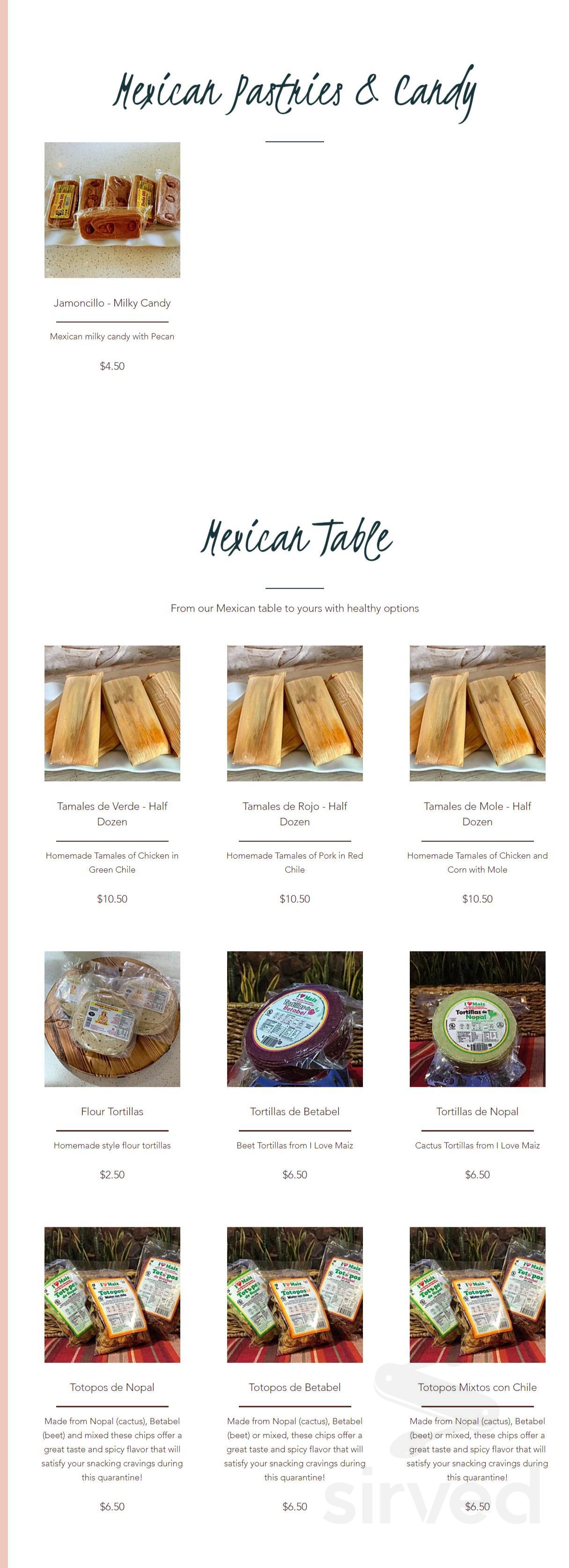 Dolce Pastello menu in Tucson, Arizona, USA