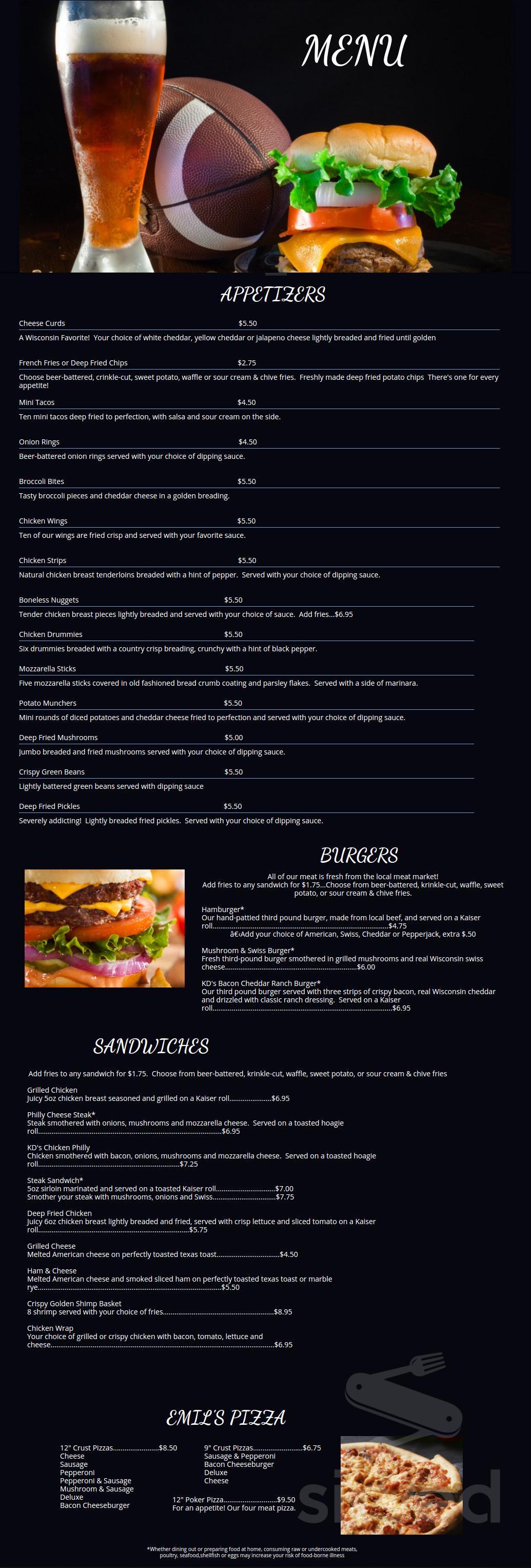 Menu for KD'S Bar & Grill in Lodi, WI | Sirved