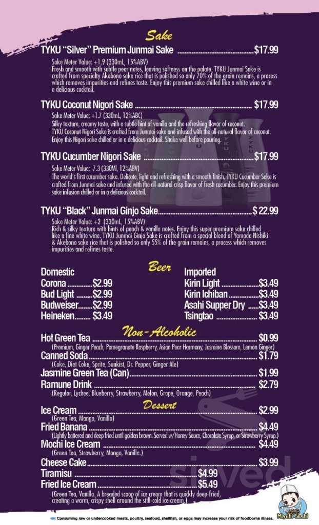 Miyabi Sushi menu in Richmond, Virginia, USA