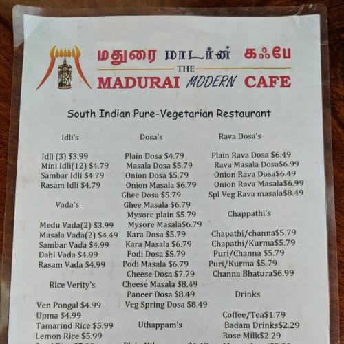 Madurai Modern Cafe menu in Sunnyvale, California, USA