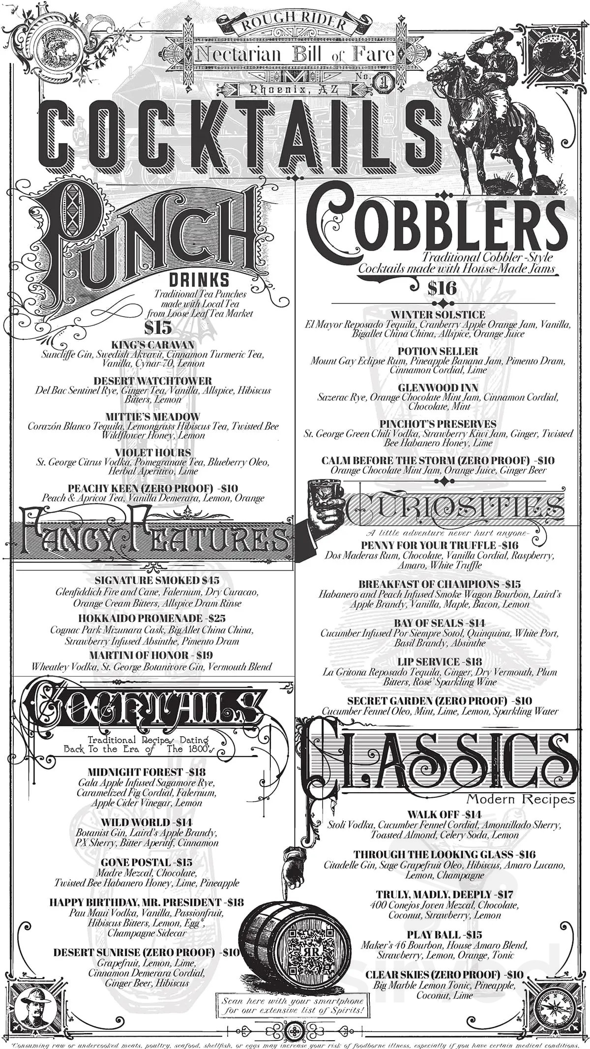 Rough Rider menu in Phoenix, Arizona, USA